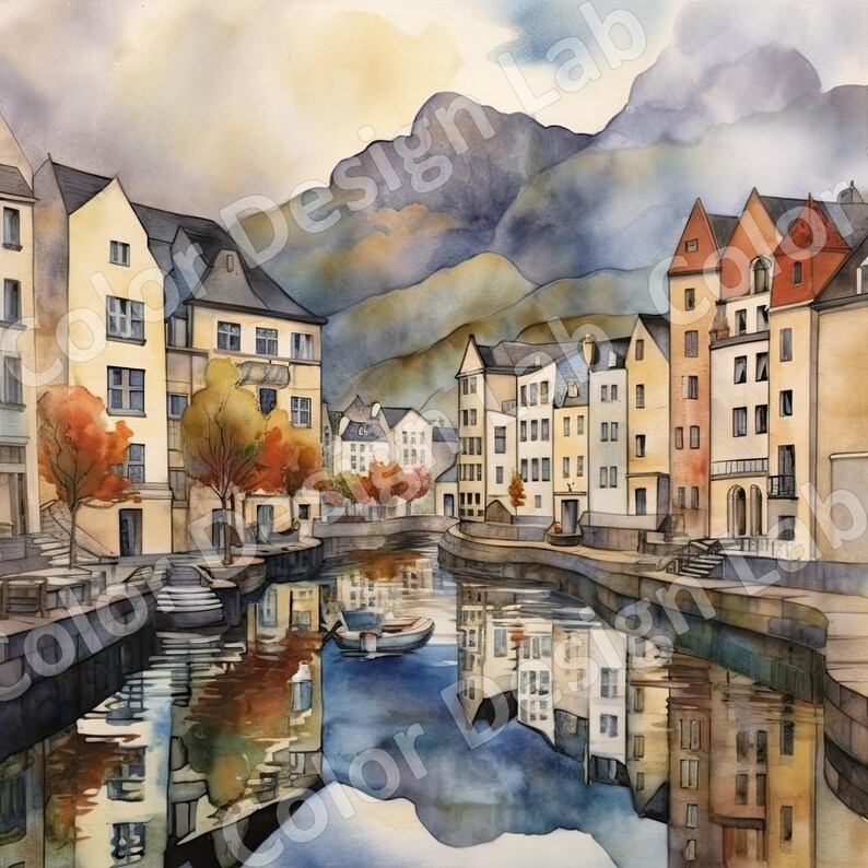 Alesund, Norway Printable Clipart Set - 8 Pngs of Norwegian Fjord ...