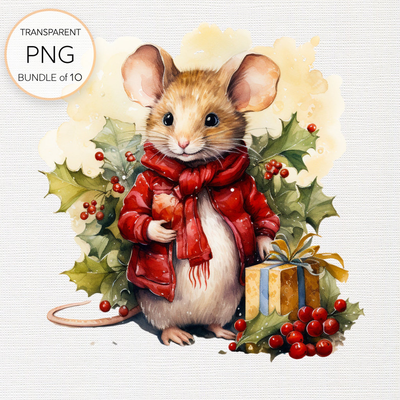 Christmas Mouse Clipart Cute Mouse in Santa Hat Watercolor - Etsy