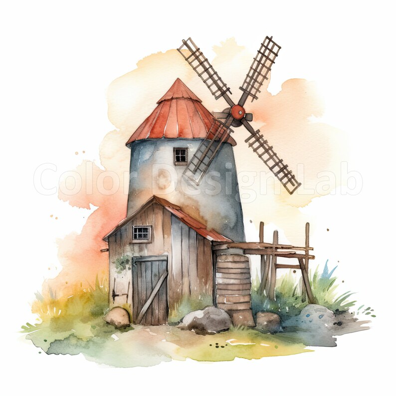 Rustic Windmill Clipart 8 Printable Art PNG Windmill Wall - Etsy