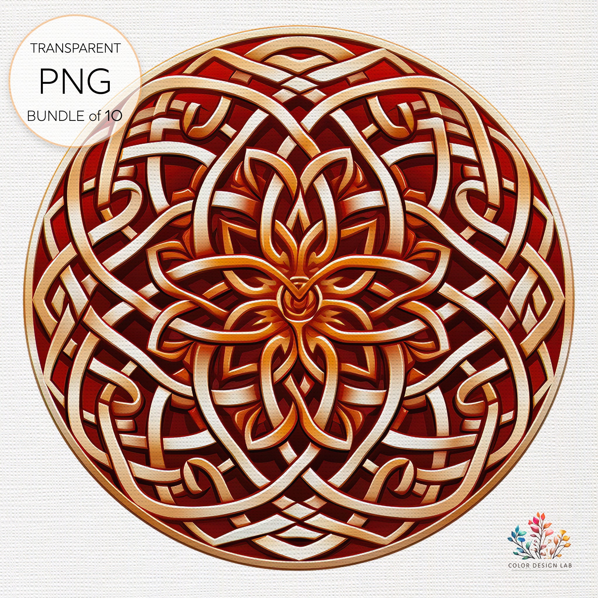 Mystical Red and Gold Celtic Knot Clipart, Vibrant Intricate Labyrinth ...
