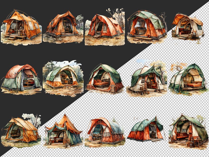 Camping Tent Clipart Bundle 36 Quality Watercolor - Etsy
