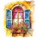 Watercolor Mediterranean Window Art, Scenic View Design, Sunlit Seaside ...