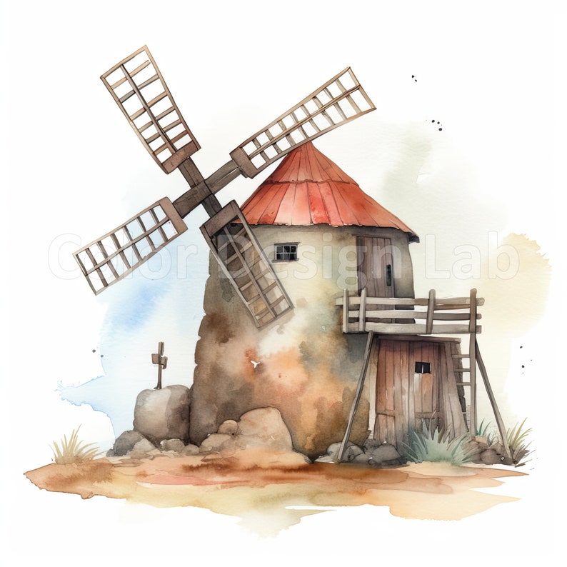 Rustic Windmill Clipart - 8 Printable Art PNG, Windmill Wall Art ...