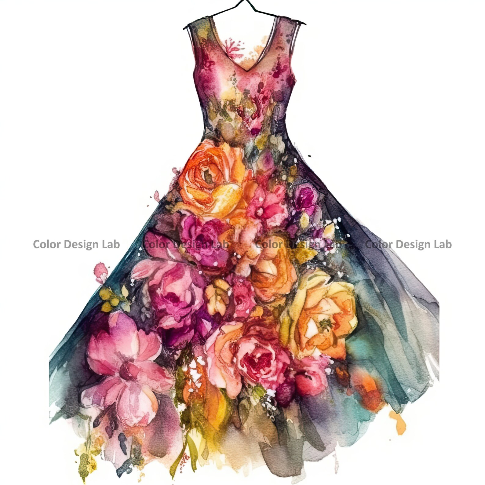 Flower Dress Clipart - Set of 12 High-quality Floral PNG - Digital ...