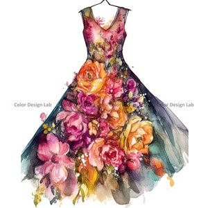 Flower Dress Clipart - Set of 12 High-quality Floral PNG - Digital ...