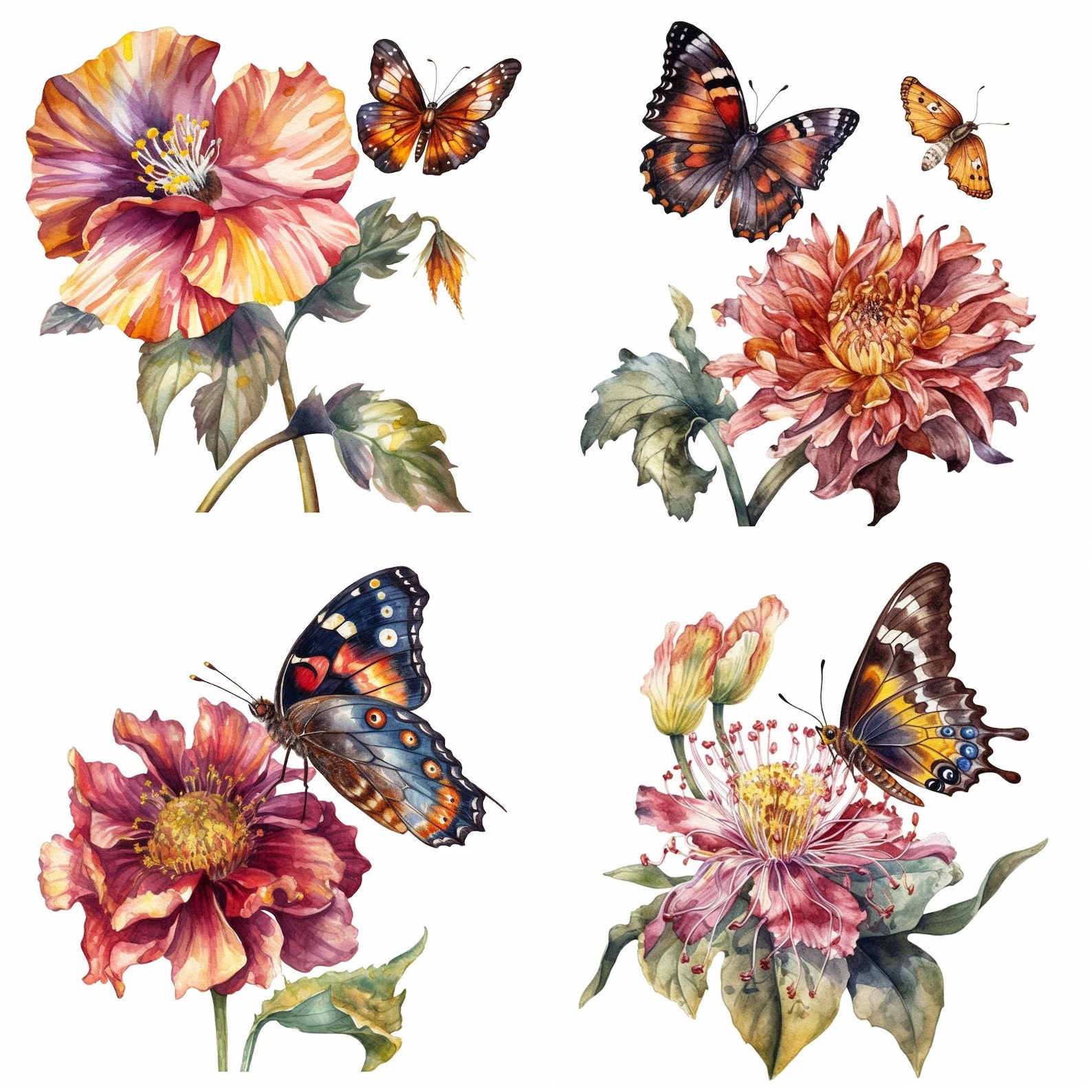 Flower and Butterfly Clipart Set of 12 High-quality Floral - Etsy