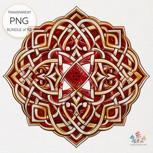 Mystical Red and Gold Celtic Knot Clipart, Vibrant Intricate Labyrinth ...