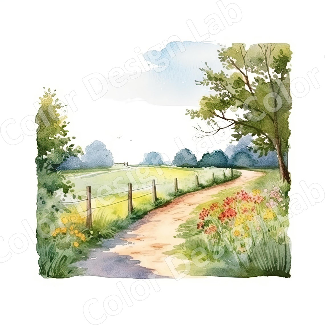 Country Lane Printable Clipart Set of 8 High-resolution PNG Images ...