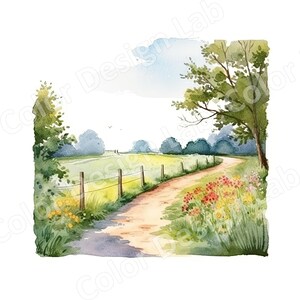 Country Lane Printable Clipart Set of 8 High-resolution PNG Images ...