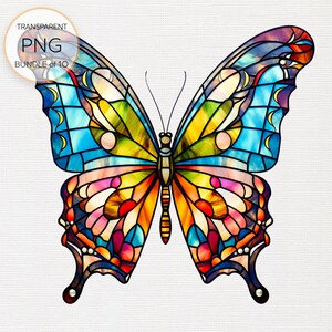 Stained Glass Butterflies Clipart - Set of 10 Watercolor Stained Glass ...