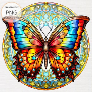 Stained Glass Butterflies Clipart - Set of 10 Watercolor Stained Glass ...