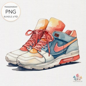 Vintage Sneakers 1980s Watercolor Sneakers Clipart Classic Retro ...