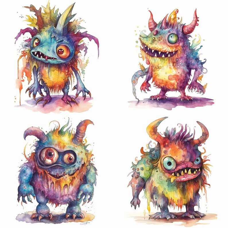 Cartoon Monster Printable Clipart Set 8 High-quality Pngs - Etsy
