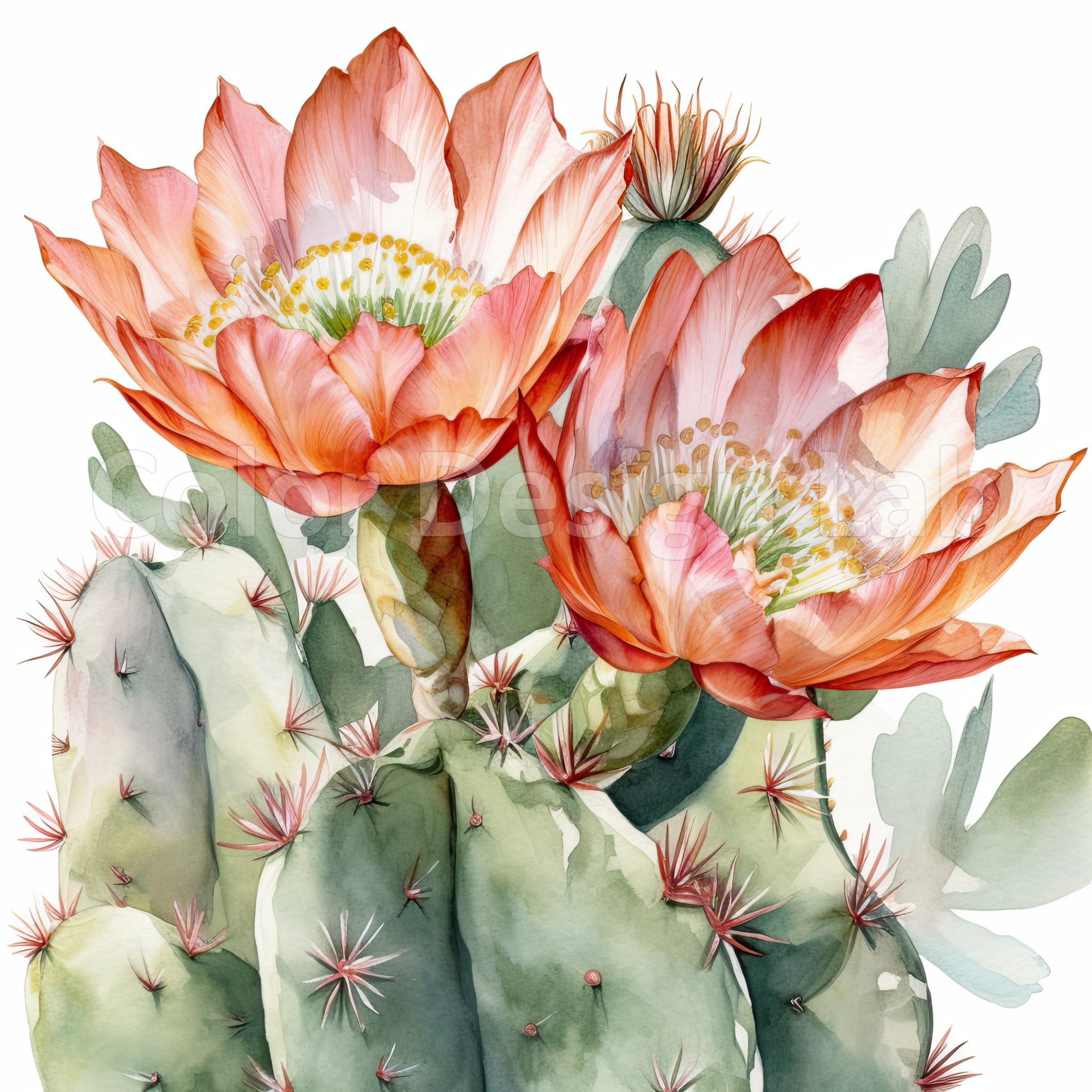 Blooming Cactus Clipart Set of 8 Printable PNG Cactus - Etsy