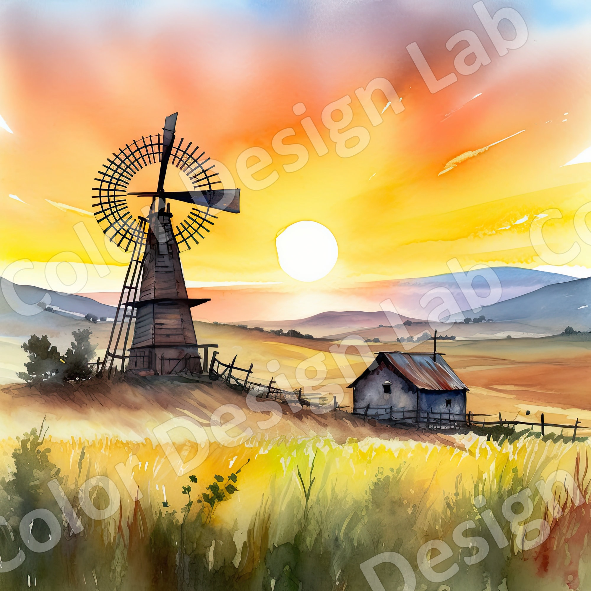 Rustic Windmill Digital Download, Countryside Windmill Art Set of 4 PNG ...