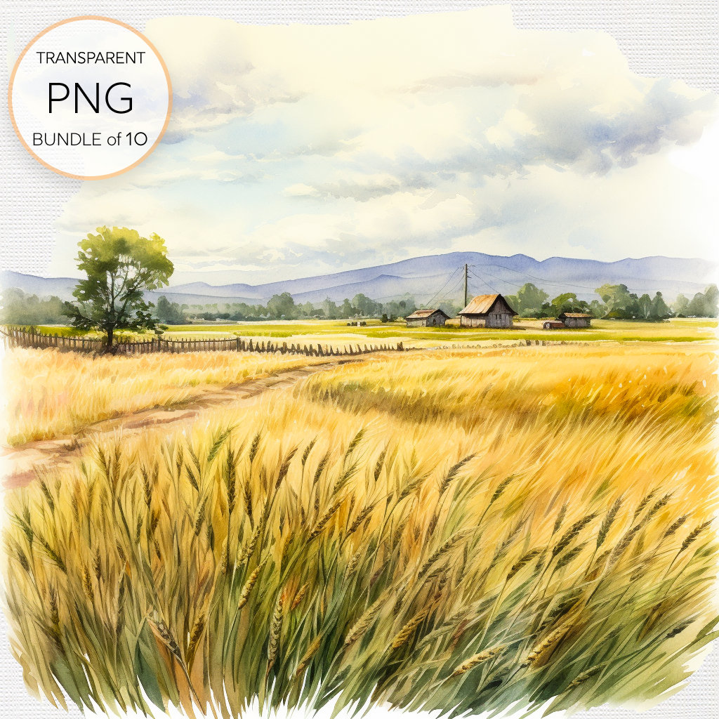 Set of 10 Majestic Wheat Fields Watercolor Clipart Pngs for - Etsy