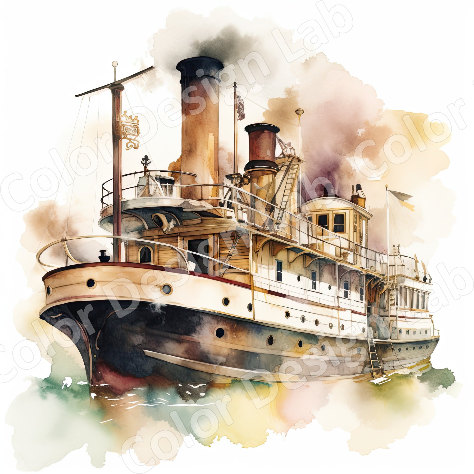Vintage Steamboat Journey Printable Clipart Set 8 - Etsy