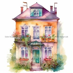 Cute House Clipart - 8 PNG Watercolor Houses Set - Digital Download ...