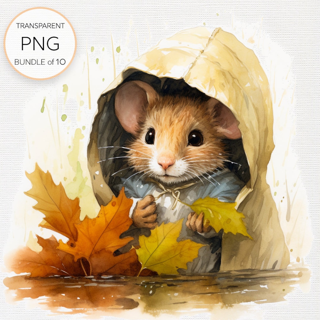 Cute Watercolor Mouse Hiding From Rain Clipart - Adorable Rodent ...