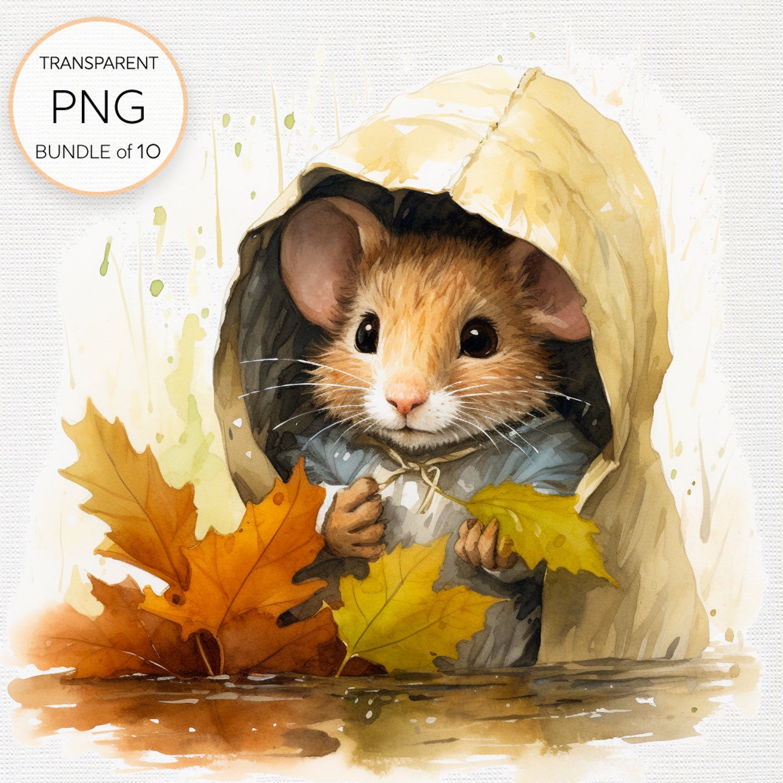 Cute Watercolor Mouse Hiding From Rain Clipart - Adorable Rodent ...