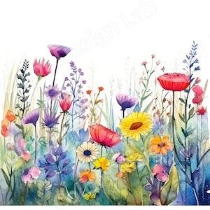 Wildflower Meadow Printable Wall Art Bundle, 8 High-resolution Pngs ...