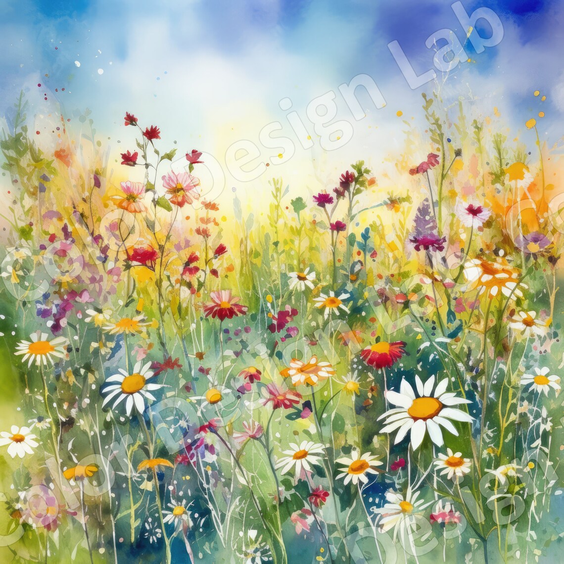 Wildflower Meadow Downloadable Clipart Set, 4 Blooming Meadow PNG ...