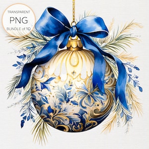 Blue Christmas Decorations Clipart Set of 10 PNG Art Images, Digital ...