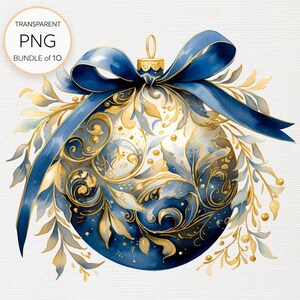 Blue Christmas Decorations Clipart Set of 10 PNG Art Images, Digital ...