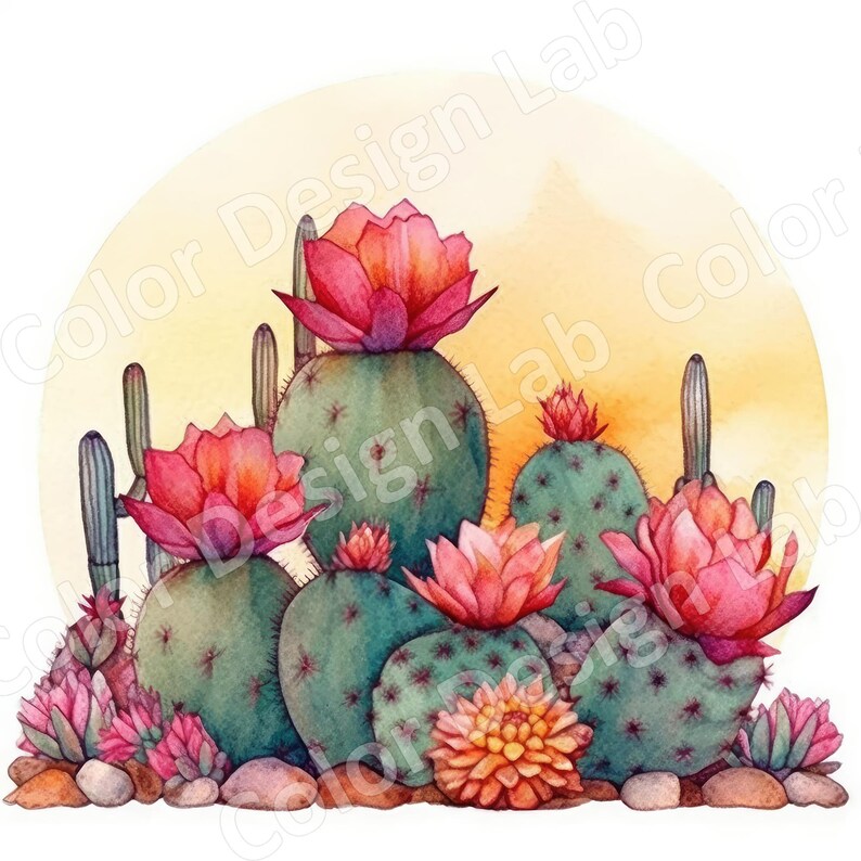 Sunset Cacti Printable Clipart Set 8 High-resolution Pngs - Etsy