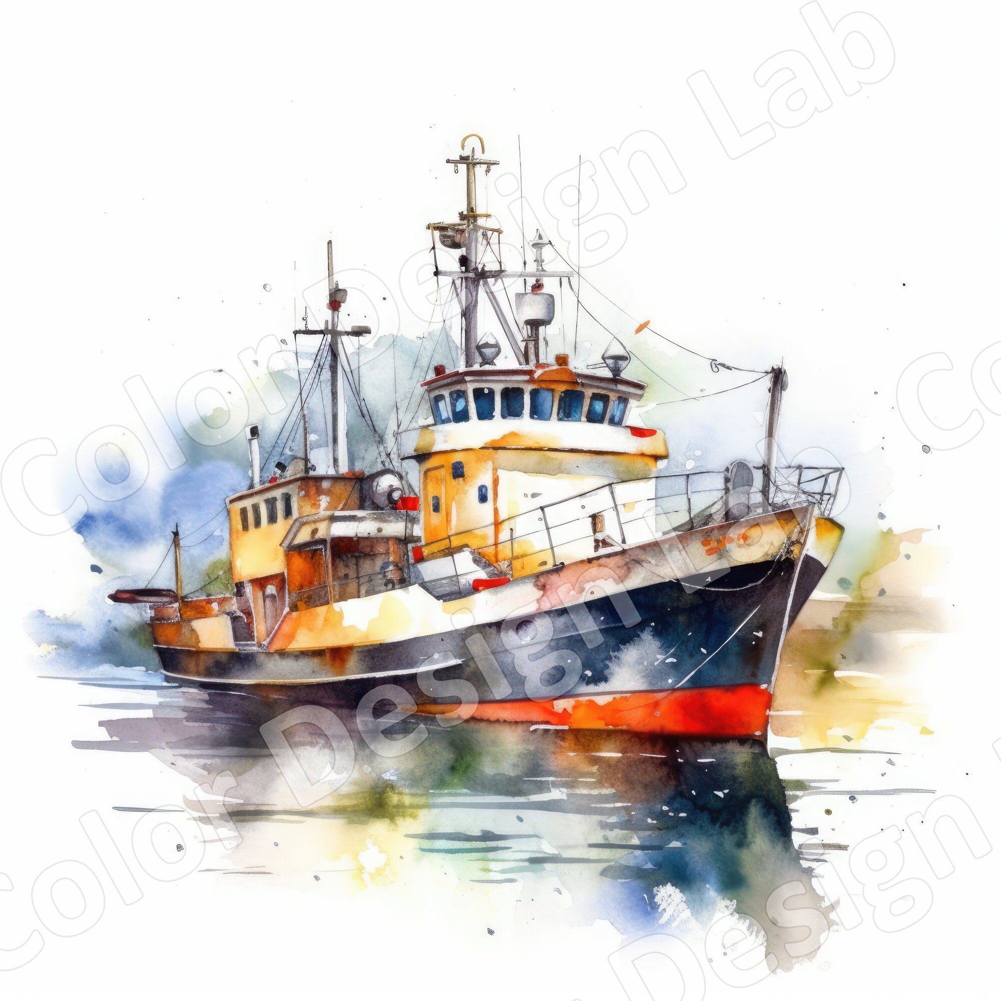 Nautical Trawler Boat Art Printable Clipart, 4 High-resolution Trawler ...