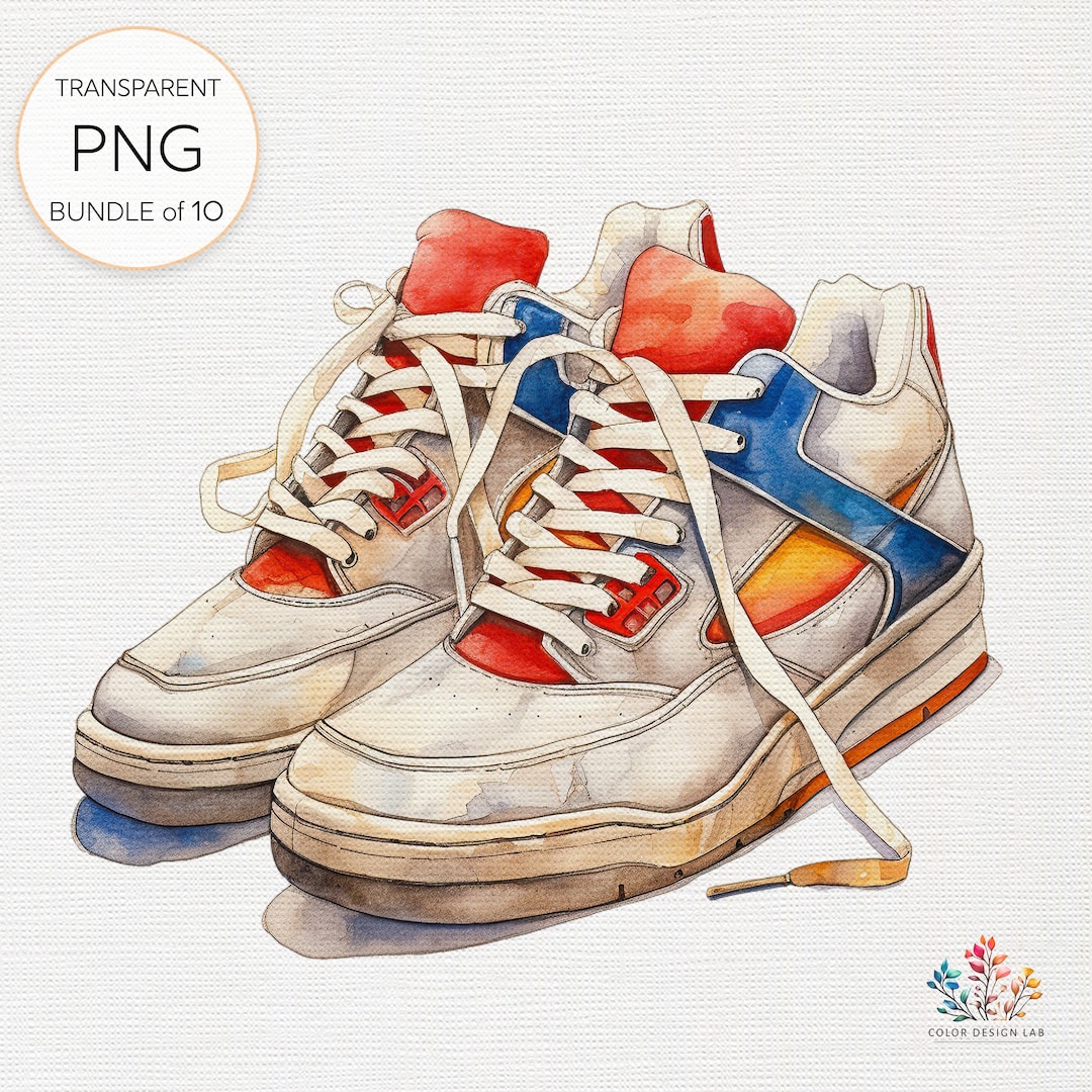 Vintage Sneakers 1980s Watercolor Sneakers Clipart Classic Retro ...