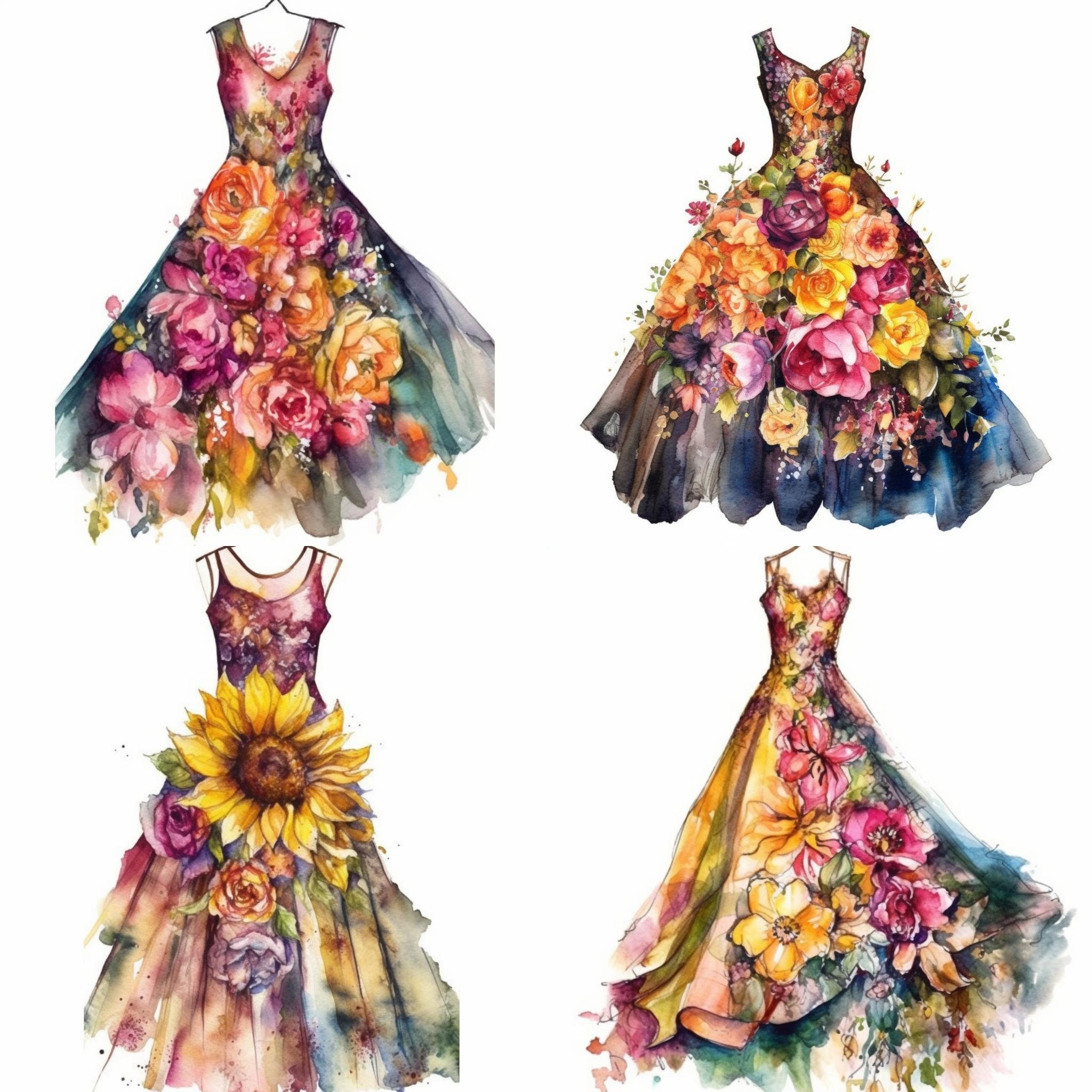 Flower Dress Clipart Set of 12 High-quality Floral PNG - Etsy