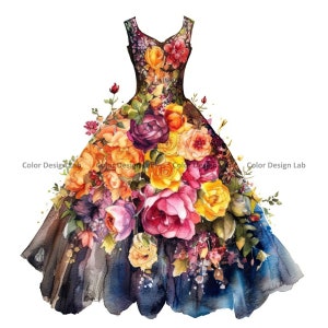 Flower Dress Clipart - Set of 12 High-quality Floral PNG - Digital ...