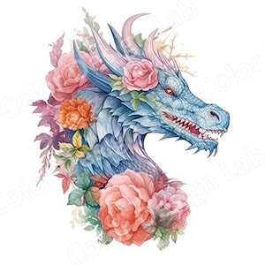 Floral Dragon Printable Clipart Set – 8 Pngs of Fantasy Art, Instant ...