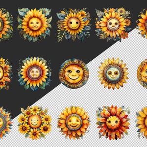 Boho Smiley Face Clipart Bundle of 36 Quality Transparent Watercolor ...