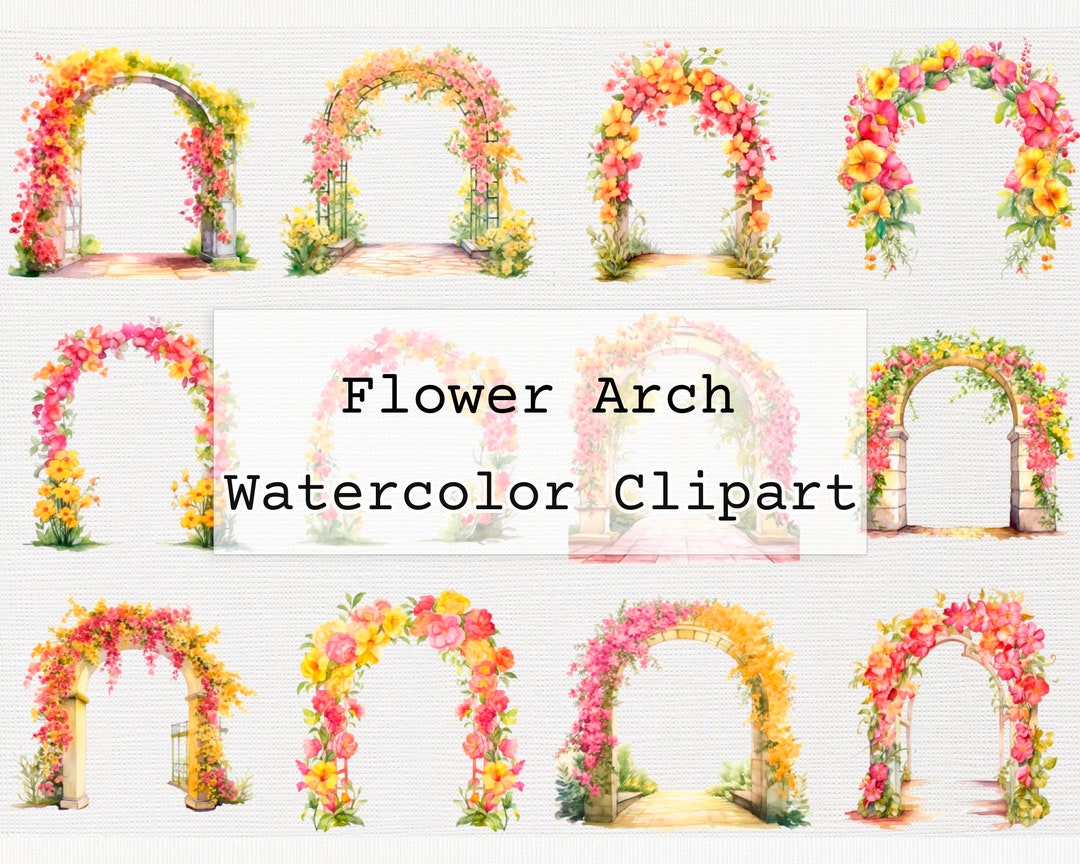Flower Arch Clipart Colorful Watercolor Floral Wedding Arch Commercial ...