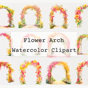 Flower Arch Clipart Colorful Watercolor Floral Wedding Arch Commercial ...
