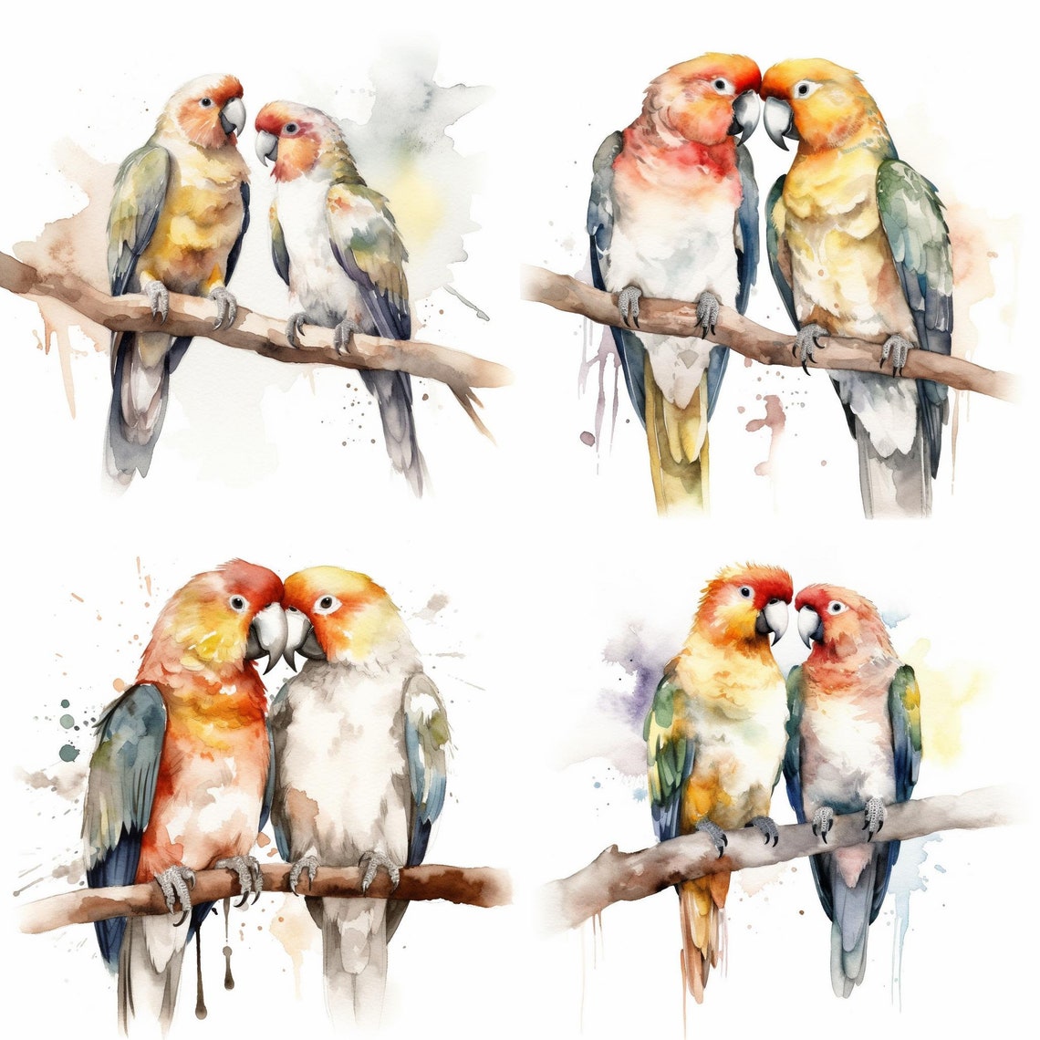 Lovebirds Perch Printable Clipart 8 Bird Pngs Digital - Etsy