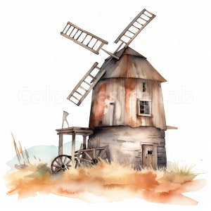 Rustic Windmill Clipart - 8 Printable Art PNG, Windmill Wall Art ...