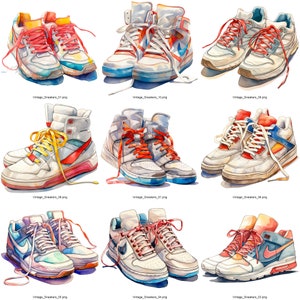 Vintage Sneakers 1980s Watercolor Sneakers Clipart Classic Retro ...