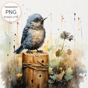 Cute Bird on Fence Post Watercolor Clipart - Adorable Avian ...