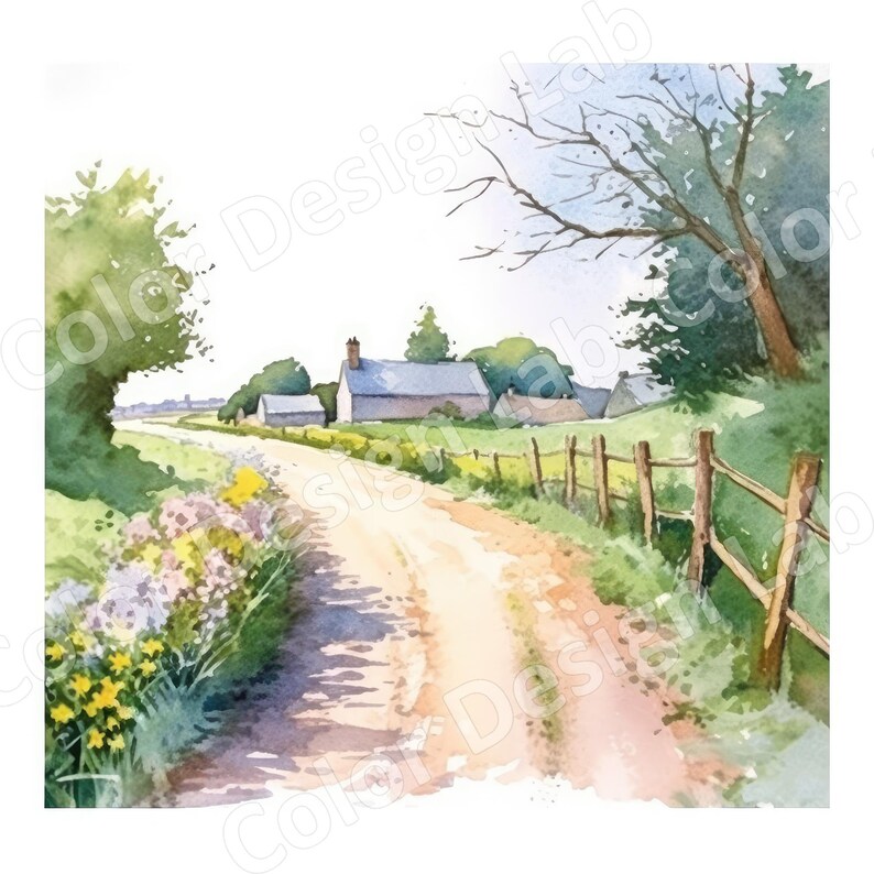 Country Lane Printable Clipart Set of 8 High-resolution PNG - Etsy