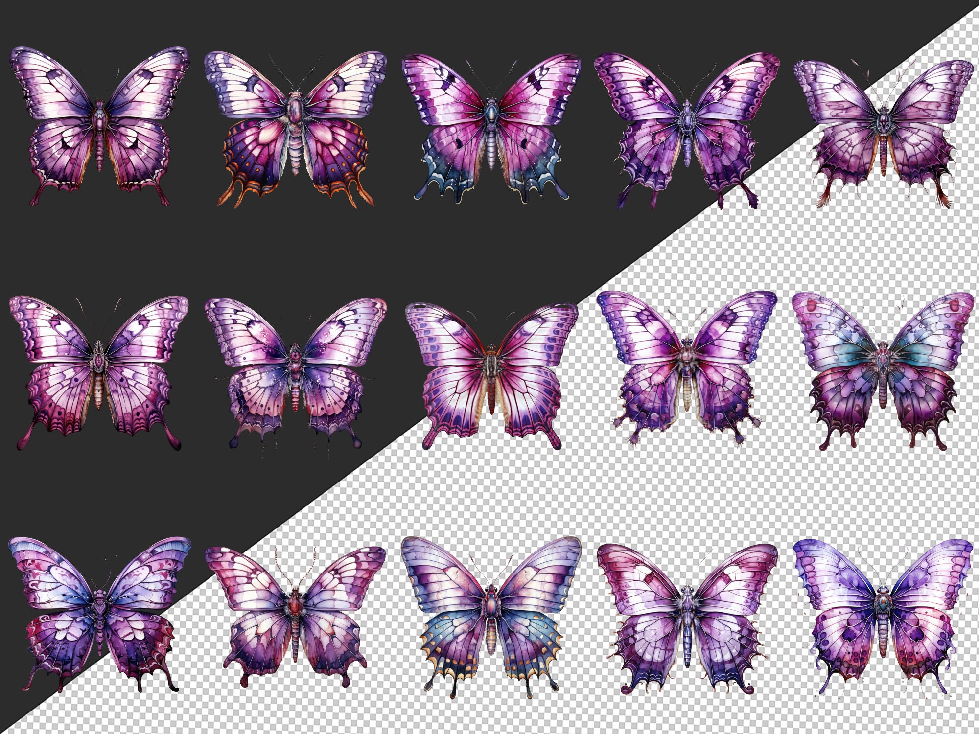 Purple Butterfly Clipart Set 36 Quality Watercolor - Etsy