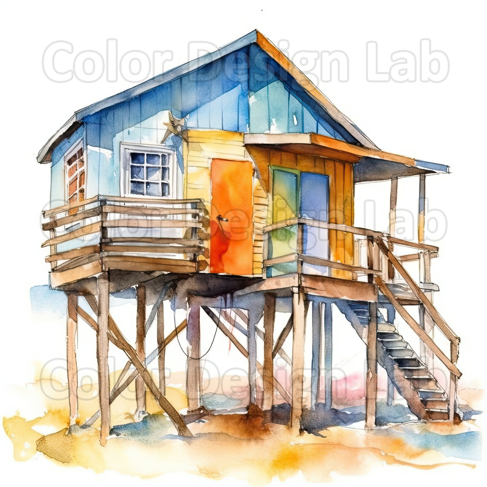 Beach Hut Summer Printable Clipart - High-quality PNG, Set of 8 Digital ...