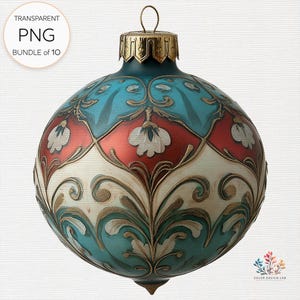 Vintage Christmas Ornaments Clipart Bundle of 10 Transparent PNG Files ...