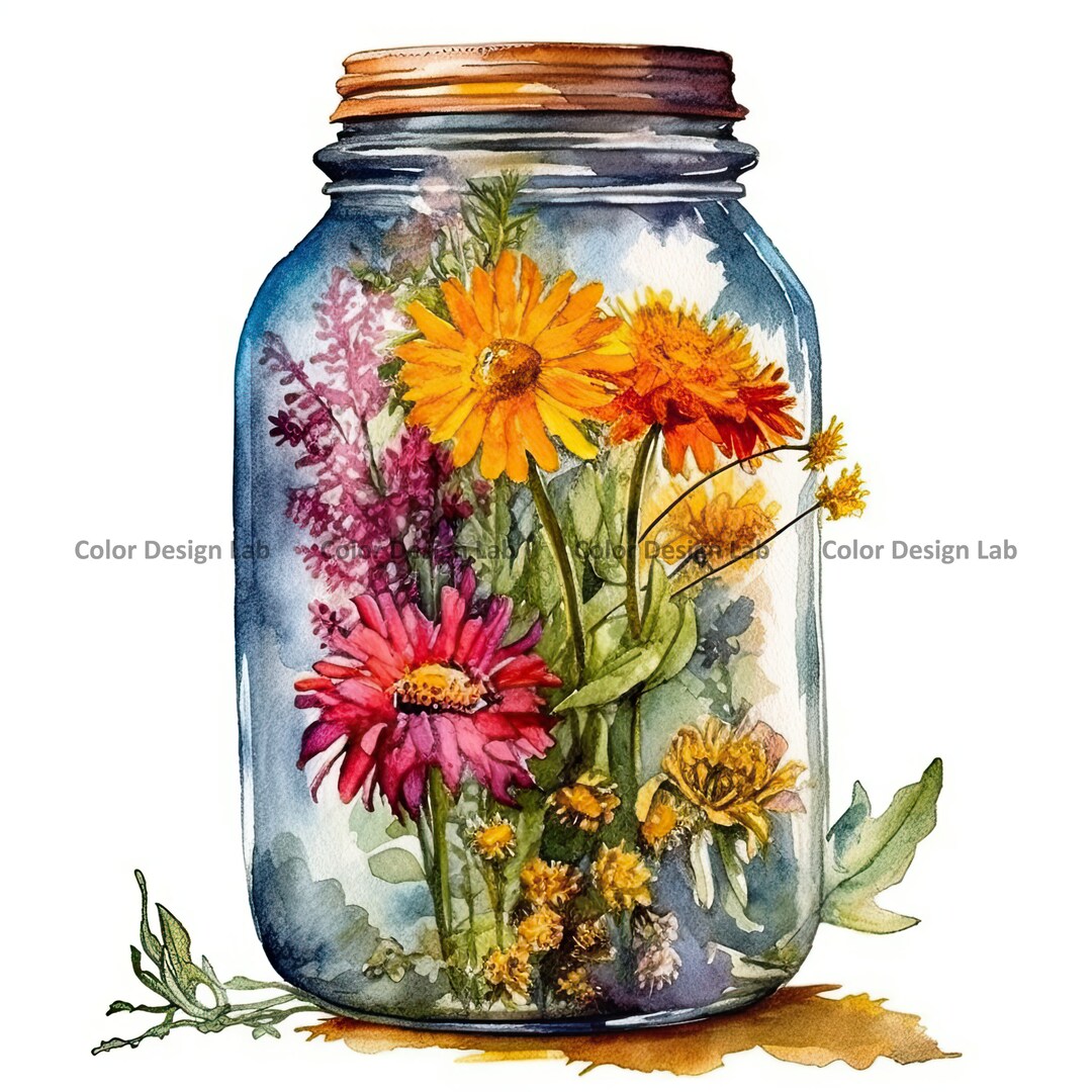 Flower Jar Clipart - Set of 12 PNG, High-definition Floral Jar Graphic ...