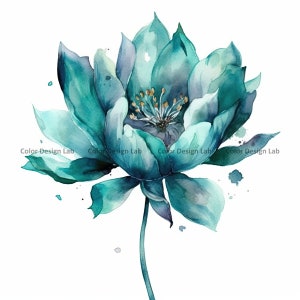 Flower Teal Clipart - Set of 12 High-quality Floral PNG - Digital ...