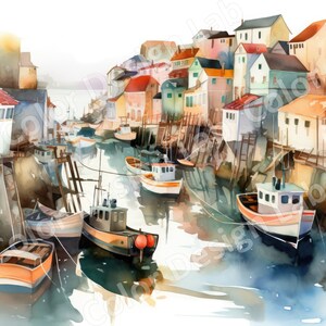 Picturesque Fishing Harbor Printable Clipart Set, 8 High-resolution ...
