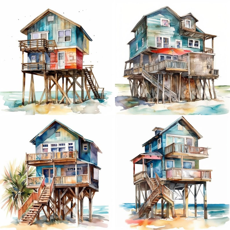 Beach House Clipart 8 High-resolution PNG Images Perfect - Etsy