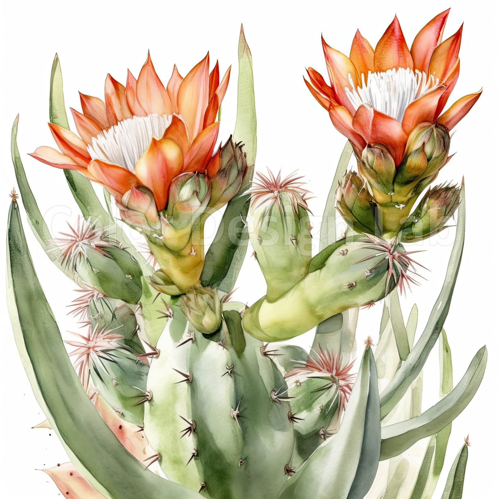 Blooming Cactus Clipart Set of 8 Printable PNG Cactus - Etsy